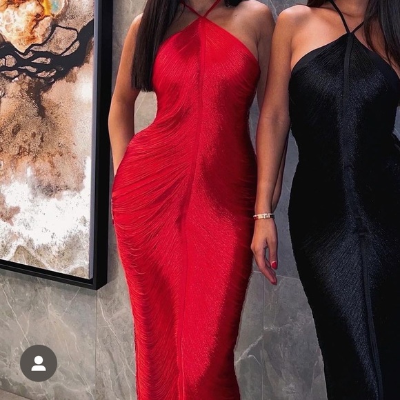 Rare London | Dresses | Rare London Red Fringe Detail Halter Neck Maxi ...
